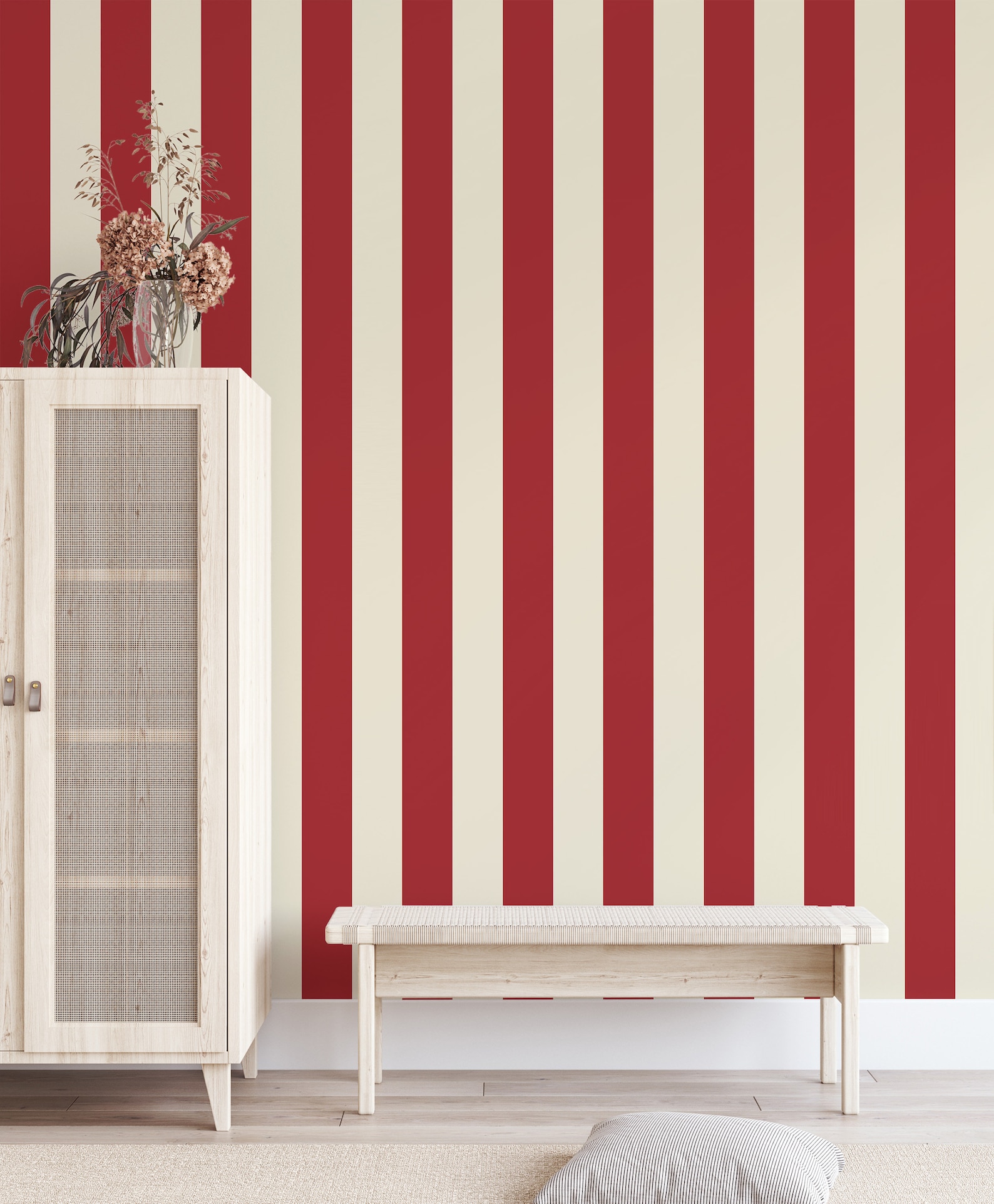 Red Cream Stripes Wallpaper - Peel and Stick Wallpaper or Non Pasted ...