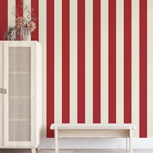 Red Cream Stripes Wallpaper - Peel and Stick Wallpaper or Non Pasted ...