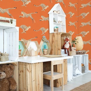 Orange Cheetah Wallpaper | Bright Orange Animal Peel and Stick ...