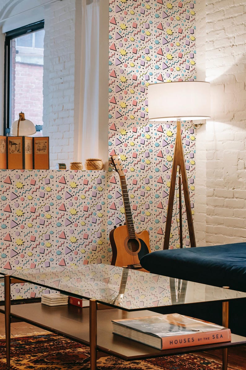 Nineties Aesthetic Geometry Wallpaper | Pastel 90s Peel and Stick ...