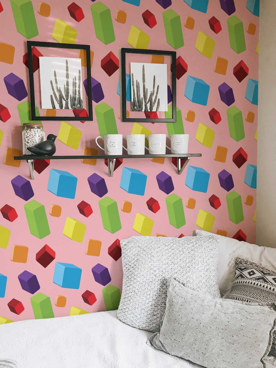 Dimensional Shapes Wallpaper - Peel and Stick Wallpaper or Non Pasted ...