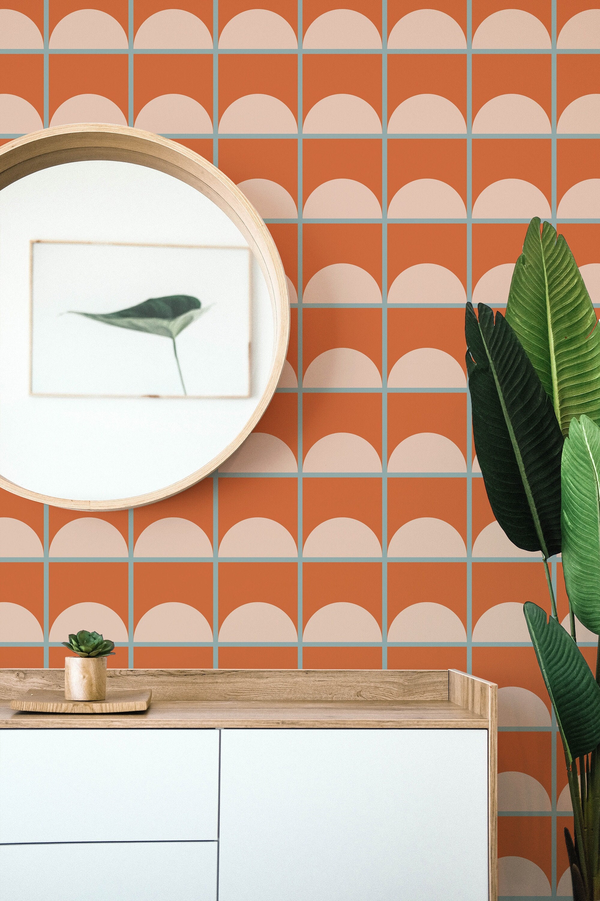 Terracotta Tiles Wallpaper: Retro Geometric Tile Design (peel and Stick ...