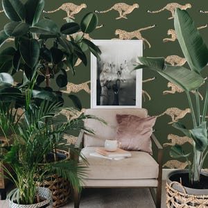 Dark Green Cheetah Wallpaper | Green Animal Peel and Stick Wallpaper ...