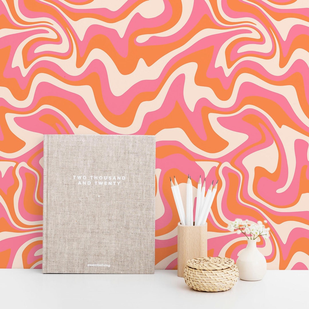 Orange Groovy Peel and Stick Wallpaper / Abstract Removable Wallpaper ...