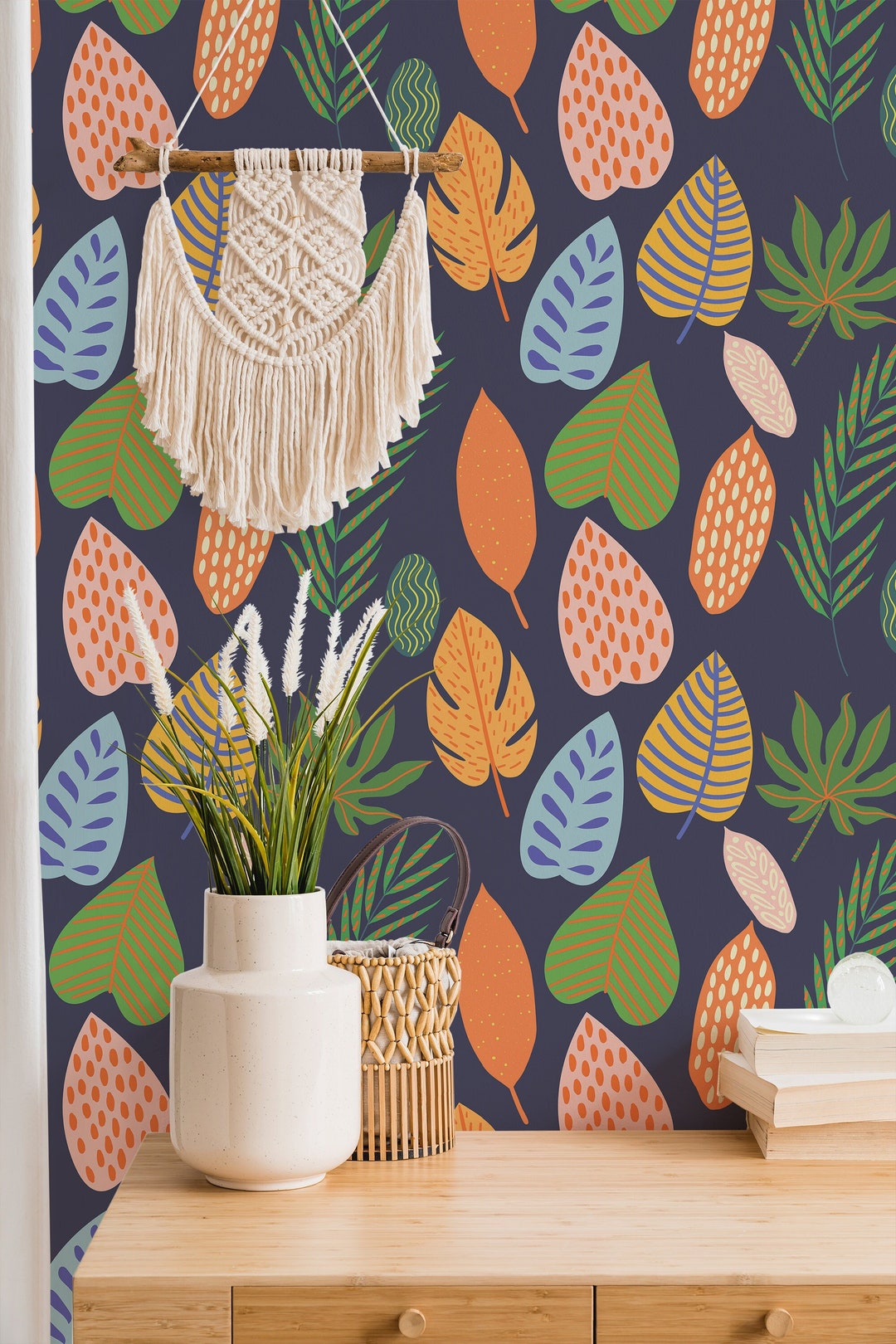 Bold Abstract Autumn Leaves Wallpaper - Peel and Stick Wallpaper or Non ...