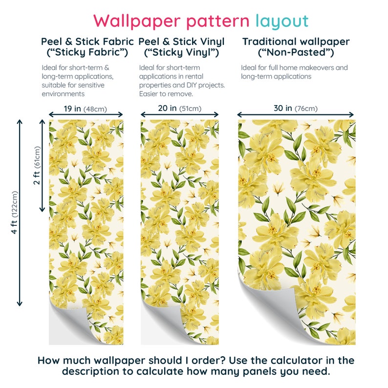 Yellow Floral Peel and Stick Wallpaper / Seamless Removable - Etsy