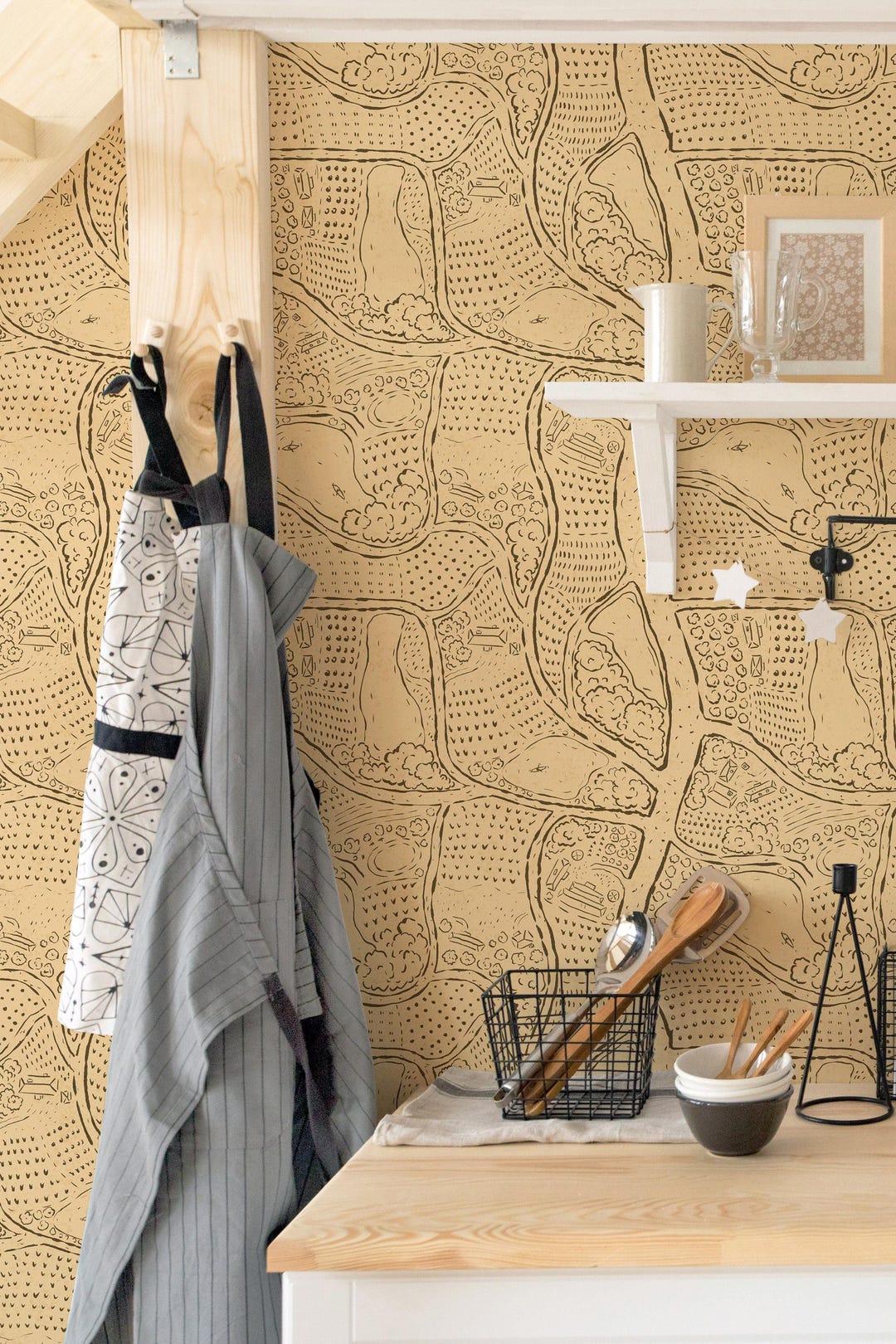 Beige Contour Lines Wallpaper | Beige Nature Lines Peel and Stick ...
