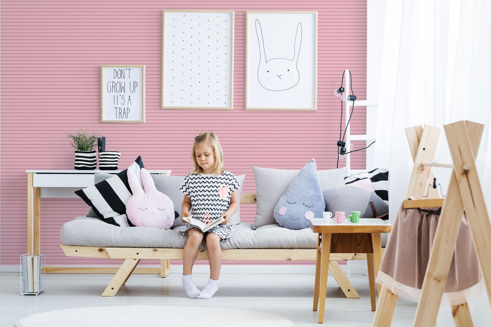 Pink Stripe Peel and Stick Wallpaper / Striped Removable | Etsy
