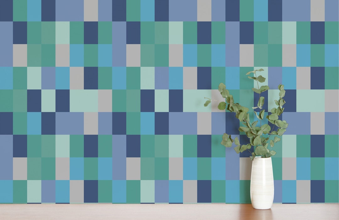 Turquoise and Gray Geometry Wallpaper - Peel and Stick Wallpaper or Non ...