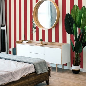 Red Cream Stripes Wallpaper - Peel and Stick Wallpaper or Non Pasted ...