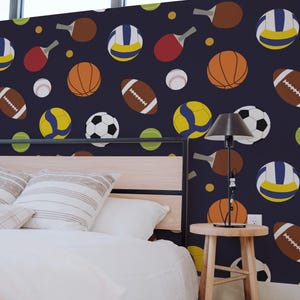 Colorful Sports Balls Peel and Stick Wallpaper / Dark Playful Wall ...