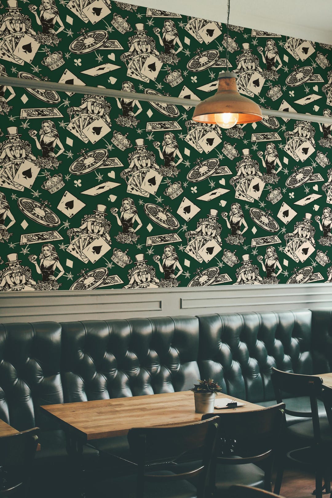 Retro Green Poker Wallpaper / Vintage Casino Wall Mural / Gambling ...