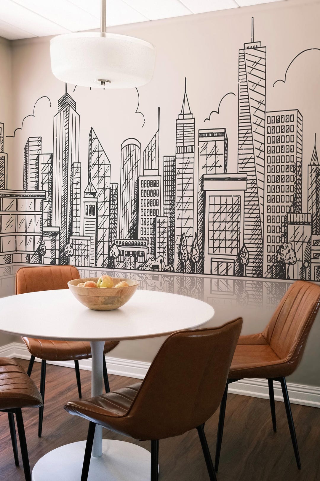 Black City Skyline Wallpaper Mural: Modern Monochrome Urban Line Art ...