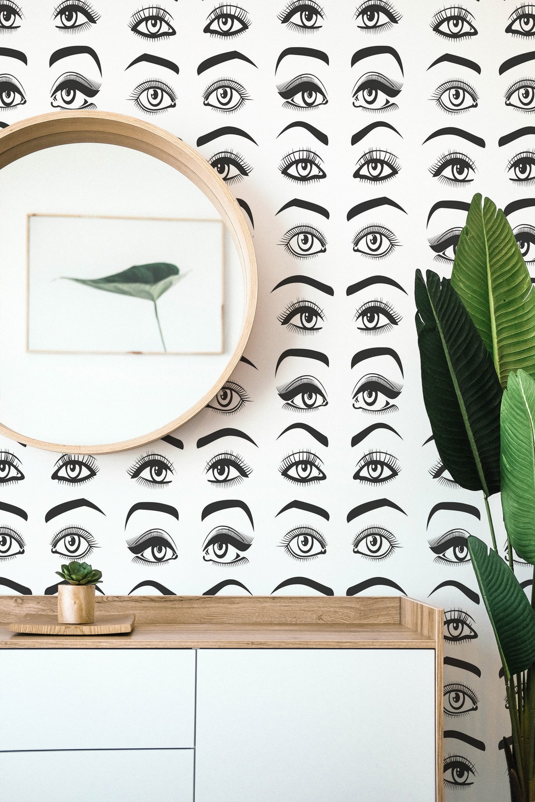 Eyes Peel and Stick Wallpaper / Eyebrows Removable Wallpaper / Black ...