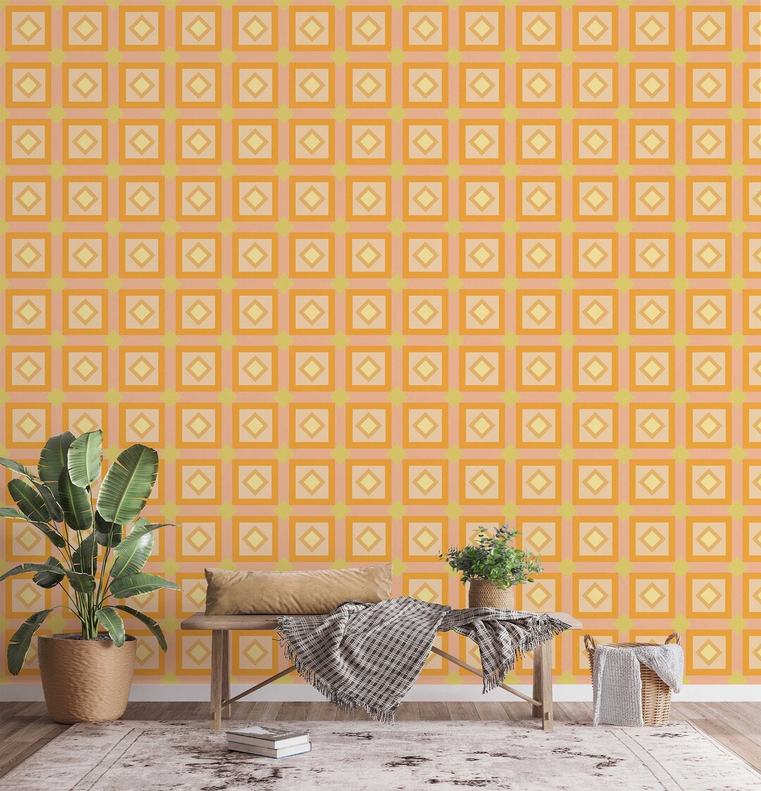 Orange Geometric Wallpaper - Peel and Stick Wallpaper or Non Pasted ...
