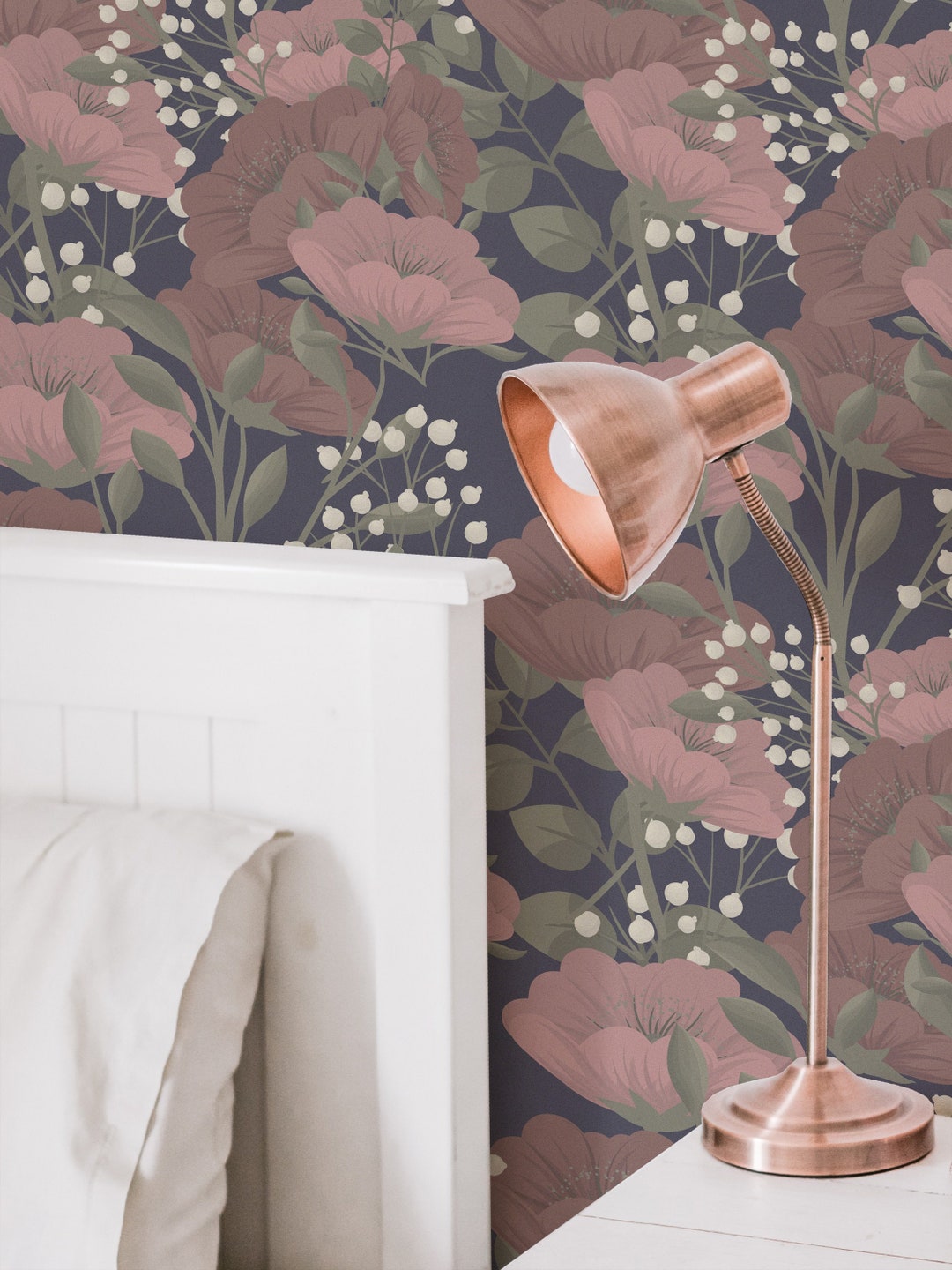 Dark Red Peel and Stick Wallpaper / Red Floral Removable Wallpaper ...
