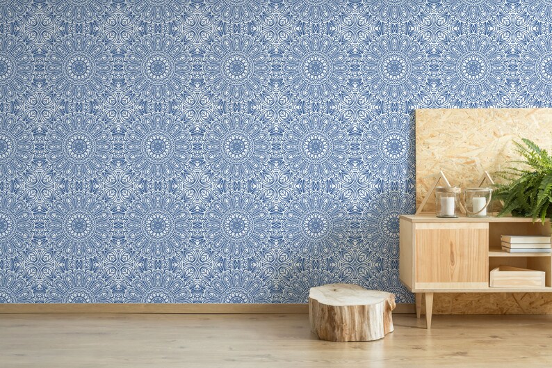 Blue Moroccan Wallpaper: Ornamental Geometric Design (peel and Stick or ...