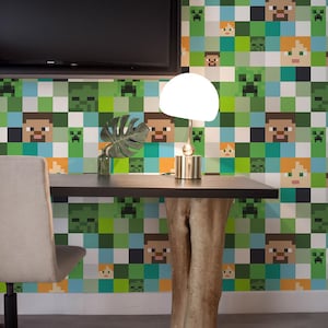Colorful Gaming Peel and Stick Wallpaper / Minecraft Inspired Geometric ...