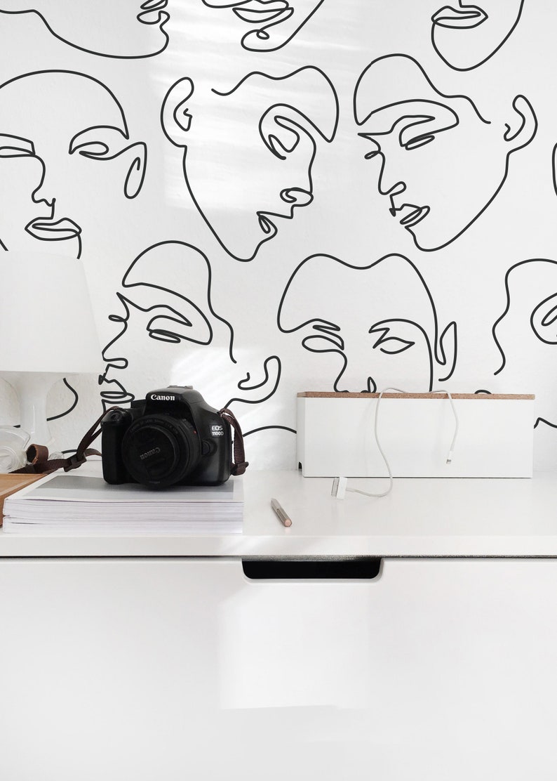 Black and White Face Pattern Peel and Stick Wallpaper / Face - Etsy