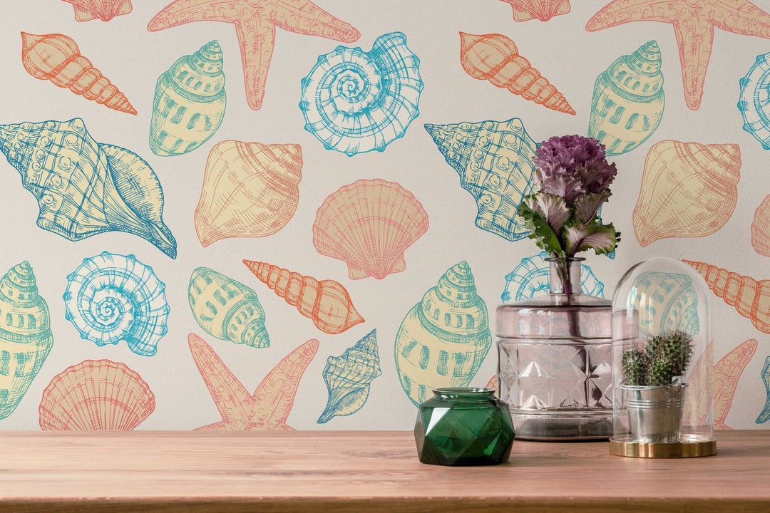 Coastal Seashell Wallpaper - Peel and Stick Wallpaper or Non Pasted ...