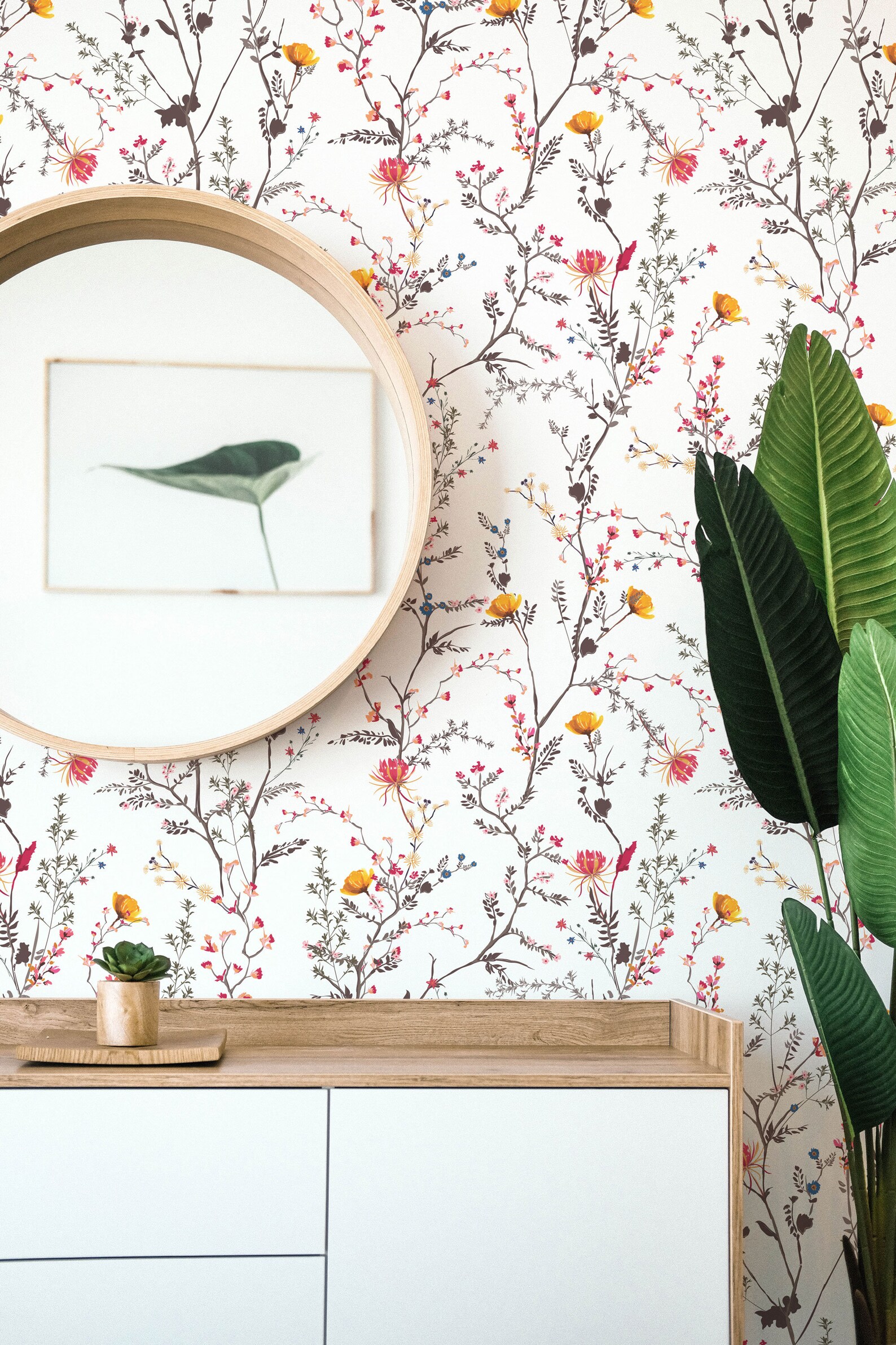 Floral Removable Wallpaper Design / Botanical Peel and Stick - Etsy
