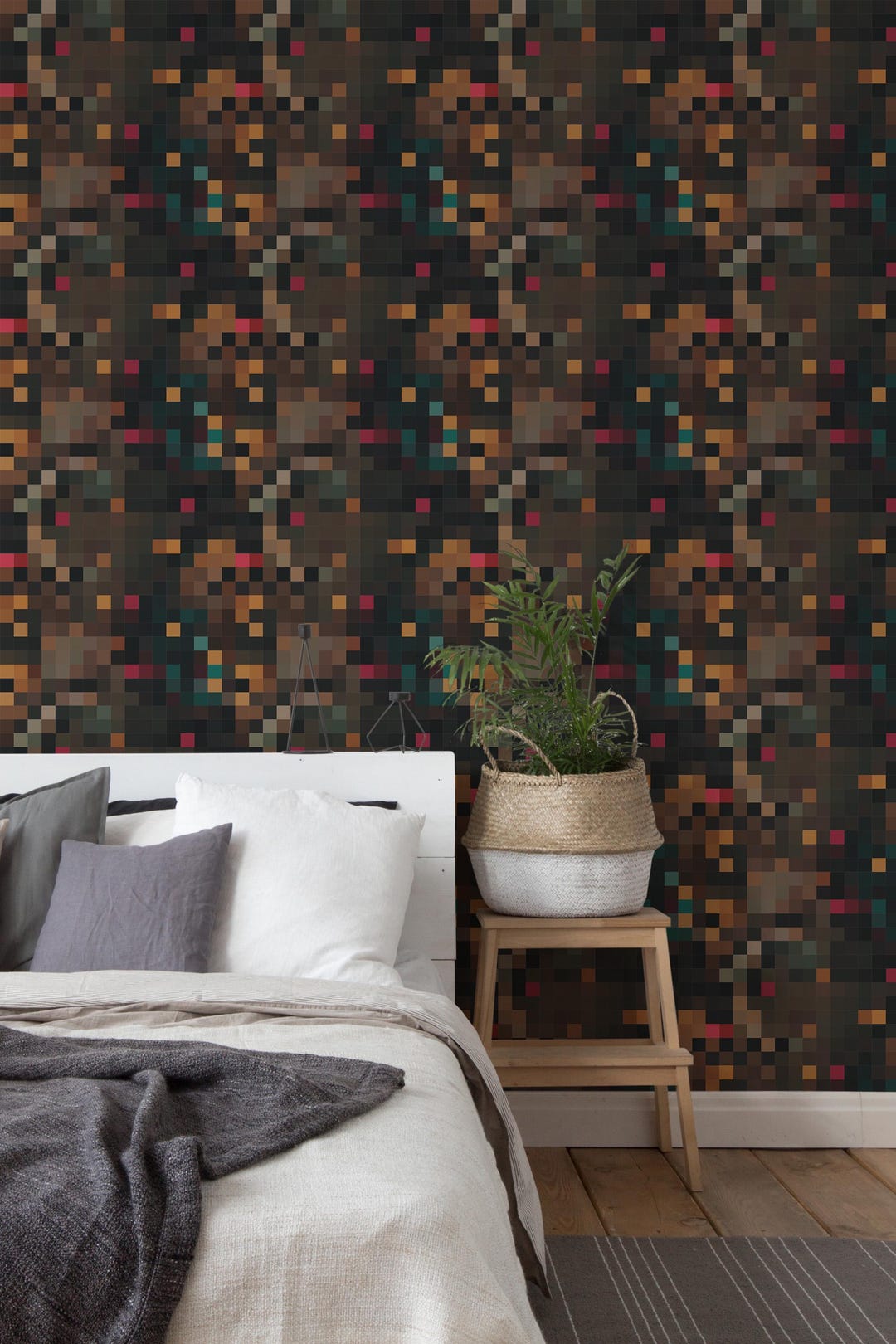 Brown Pixels Wallpaper | Geometric Camouflage Peel and Stick Removable ...
