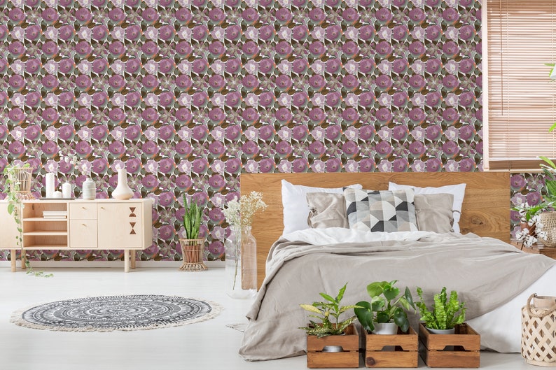 Purple Floral Peel and Stick Wallpaper / Seamless Removable - Etsy