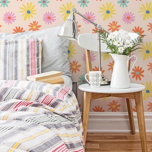 Colorful Floral Peel and Stick Wallpaper / Funky Removable Wallpaper ...
