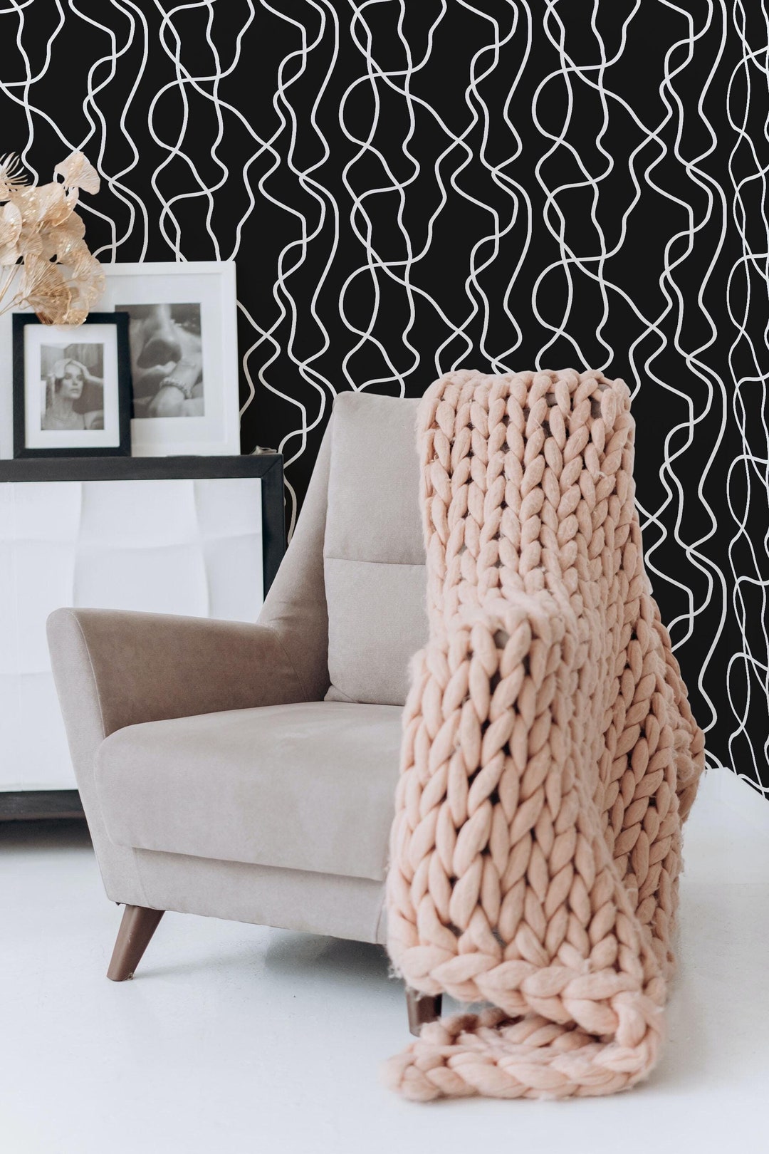 Eclectic Line Art Wallpaper - Peel and Stick Wallpaper or Non Pasted ...