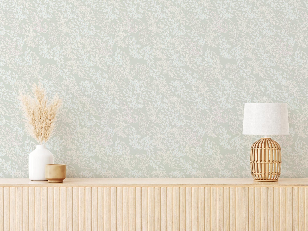 Green Leaf Peel and Stick Wallpaper / Neutral Removable Wallpaper ...