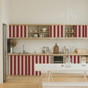 Vintage Red Cream Stripes Kitchen Cabinet Wallpaper Peel & Stick ...