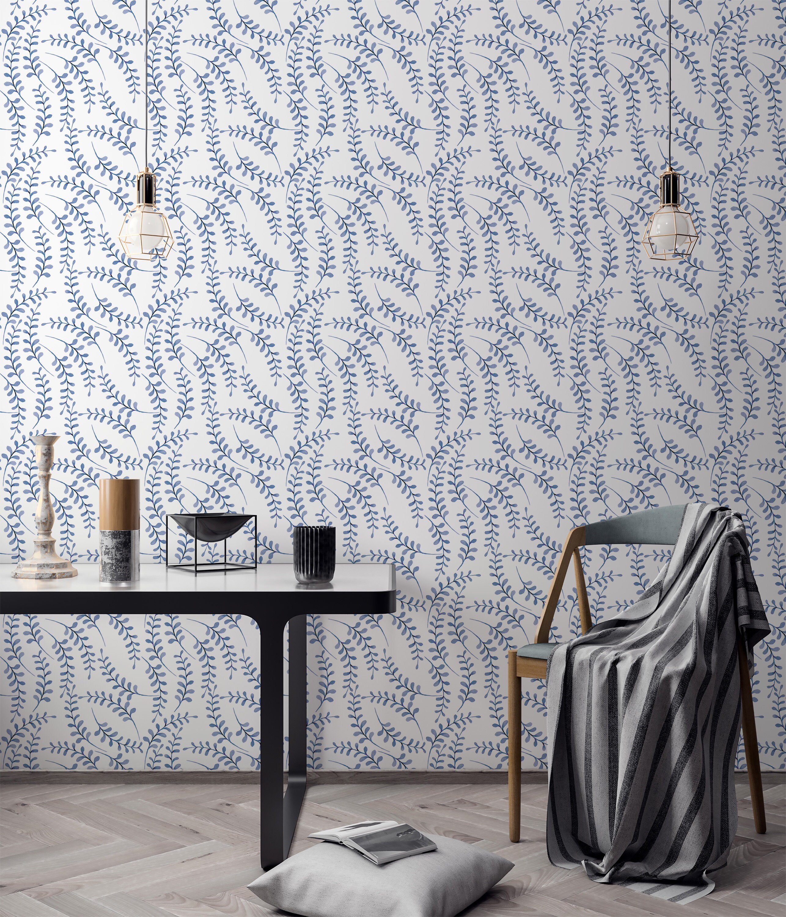 Blue Leaf Peel and Stick Wallpaper / Plant Removable Wallpaper - Etsy