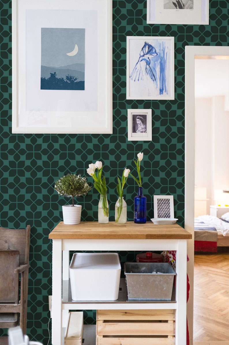 Forest Green Tile Wallpaper - Peel and Stick Wallpaper or Non Pasted ...