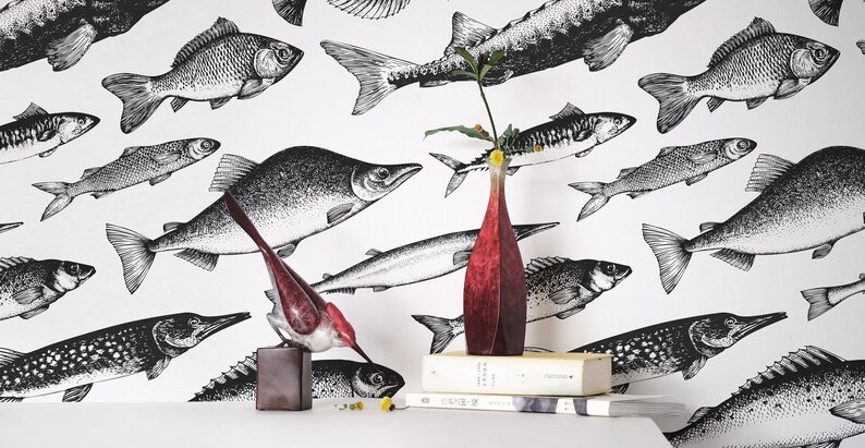 Fish Wallpaper Peel and Stick / Custom Color Removable - Etsy