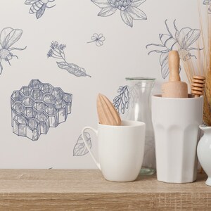 Blue and White Bee Peel and Stick Wallpaper / Bee Wallpaper - Self ...