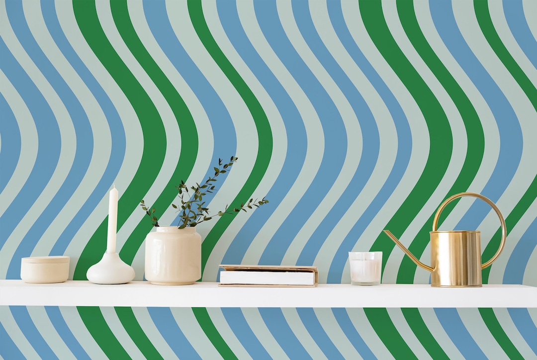 Groovy Peel and Stick Wallpaper / Line Art Removable Wallpaper / Blue ...