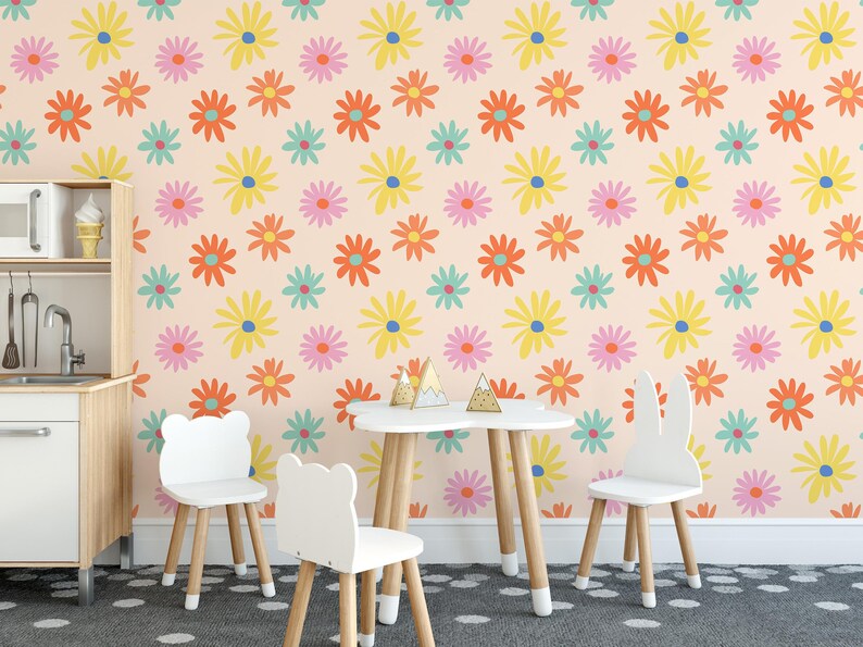 Colorful Floral Peel and Stick Wallpaper / Funky Removable Wallpaper ...