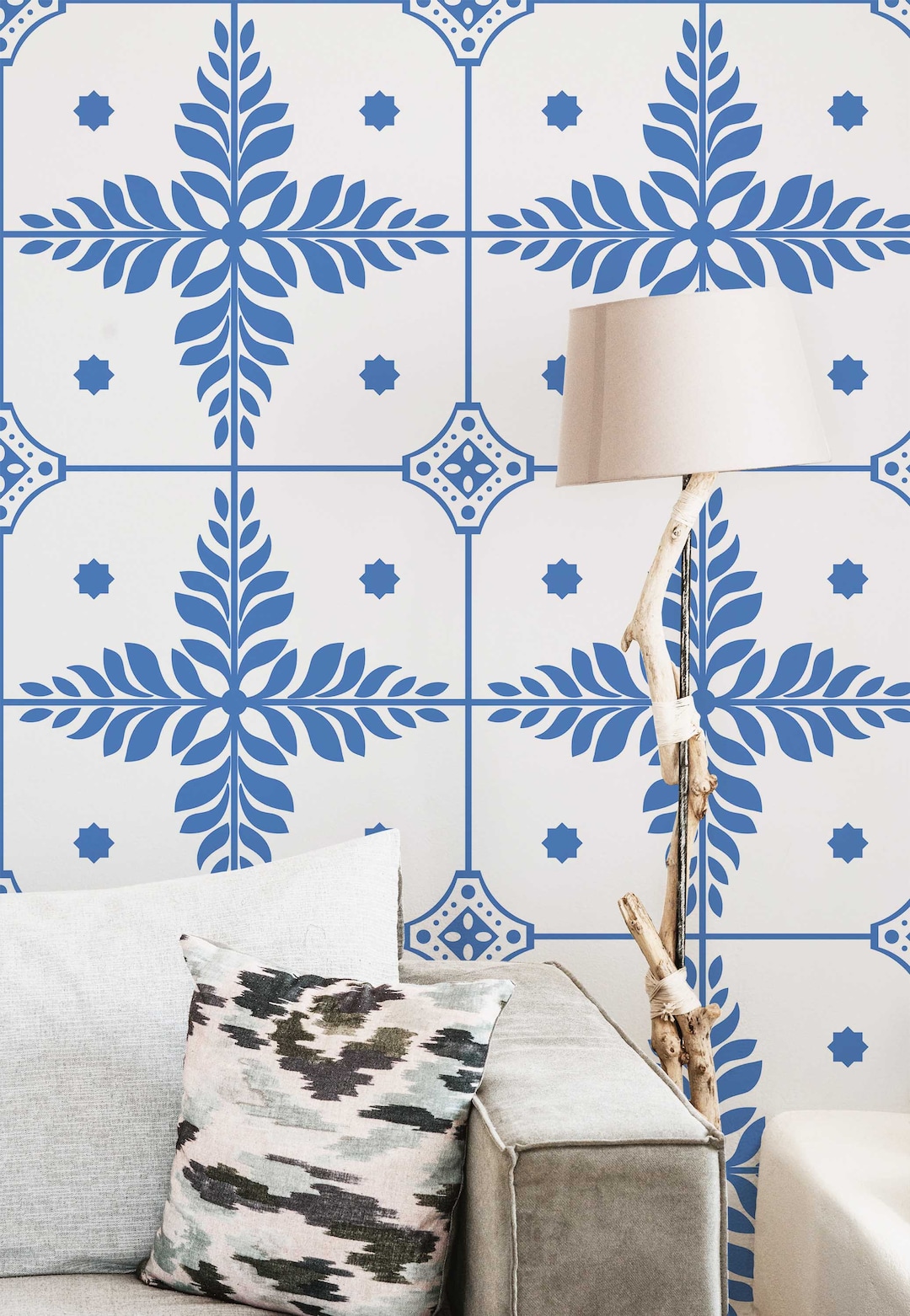 Blue and White Tiles Wallpaper - Peel and Stick Wallpaper or Non Pasted ...