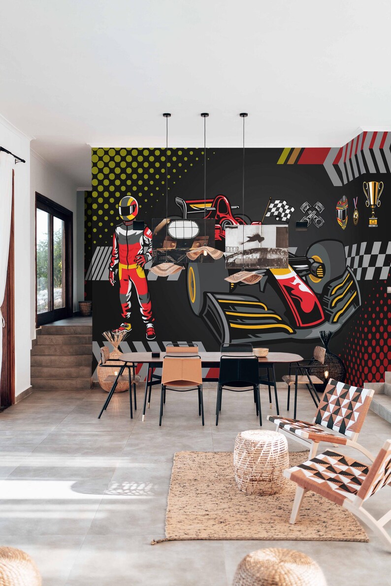 Red Racecar Wallpaper Mural: Modern Formula 1 Racing Victory Scene ...