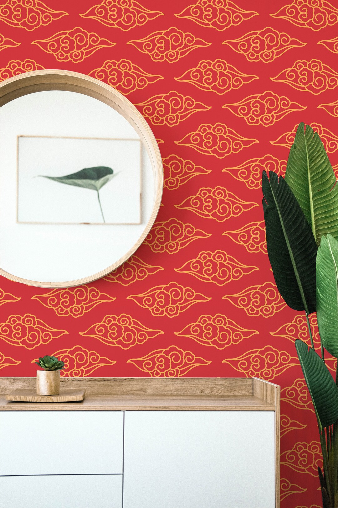 Red China Pattern Peel and Stick Wallpaper / China Pattern Removable ...