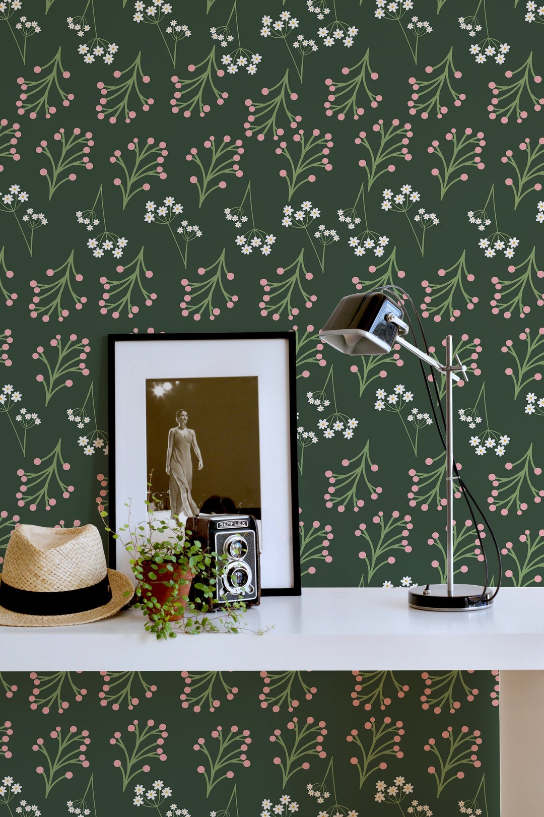 Green Floral Peel and Stick Wallpaper / Seamless Removable Wallpaper ...