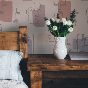 Abstract Face Peel and Stick Wallpaper / Line Art Removable Wallpaper ...