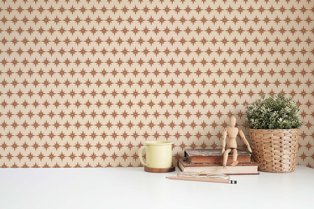 Brown Star Peel and Stick Wallpaper / Scandinavian Removable Wallpaper ...
