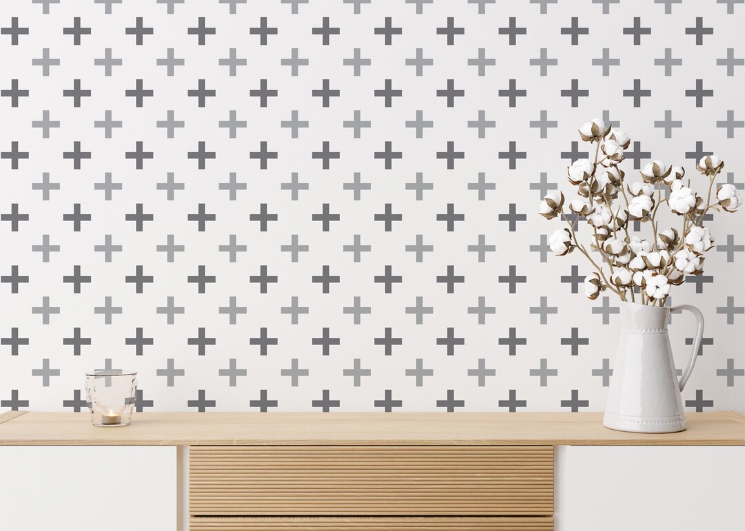 Gray Cross Pattern Wallpaper: Minimalist Grid Pattern (peel and Stick ...