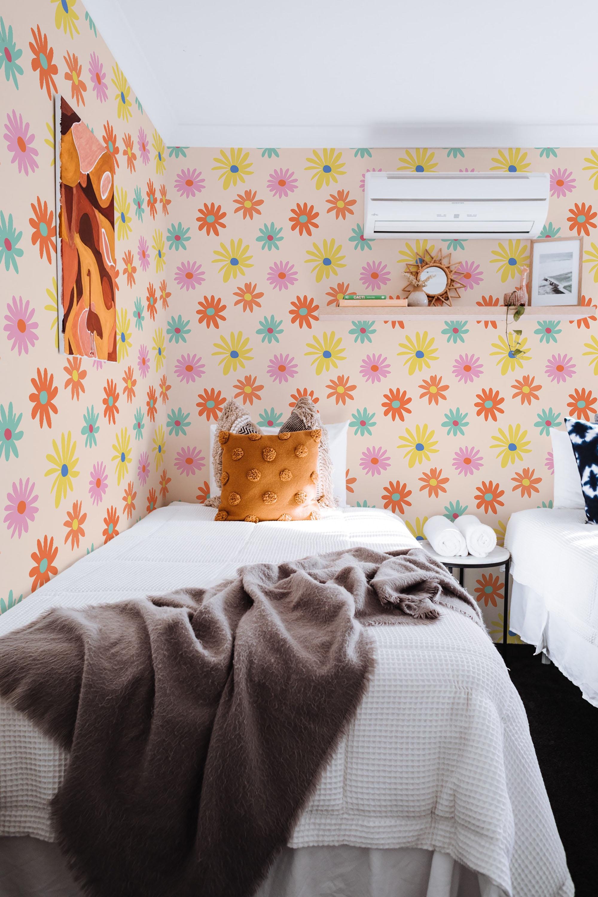Colorful Floral Peel and Stick Wallpaper / Funky Removable Wallpaper ...