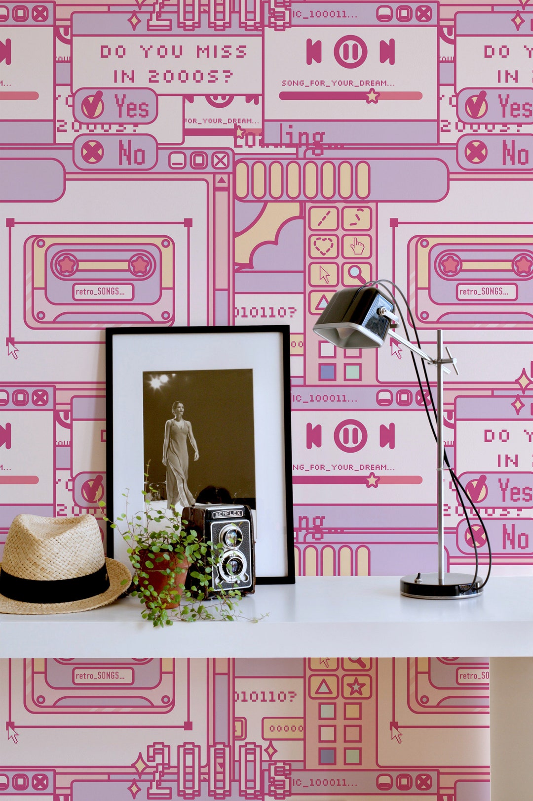 Pink 2000s Peel and Stick Wallpaper / Preppy Removable Wallpaper / Pink ...