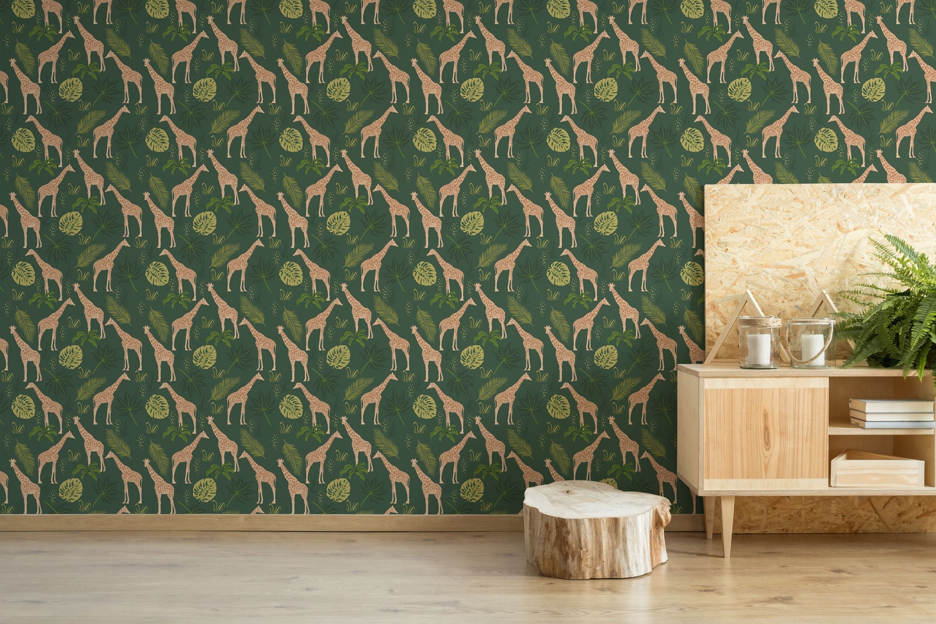 Green Giraffe Print Wallpaper