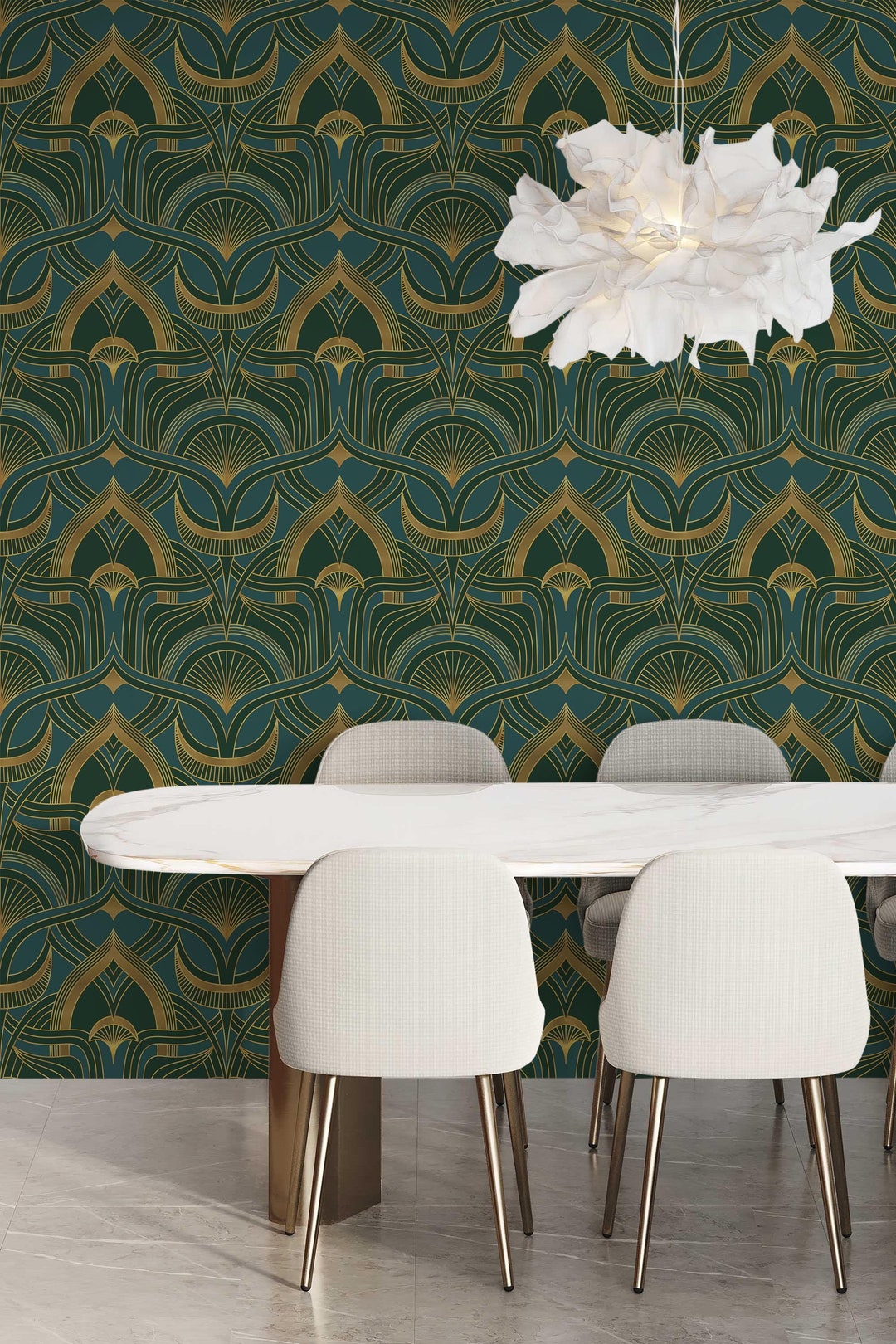 Rich Green Art Deco Wallpaper: Geometric Retro Design (peel and Stick ...