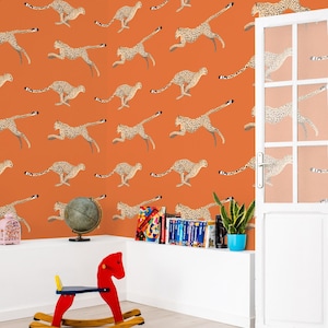Orange Cheetah Wallpaper | Bright Orange Animal Peel and Stick ...