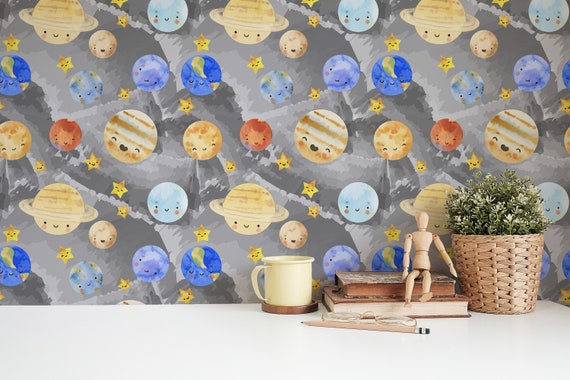 Black and Yellow Solar System Peel and Stick Wallpaper / Space - Etsy